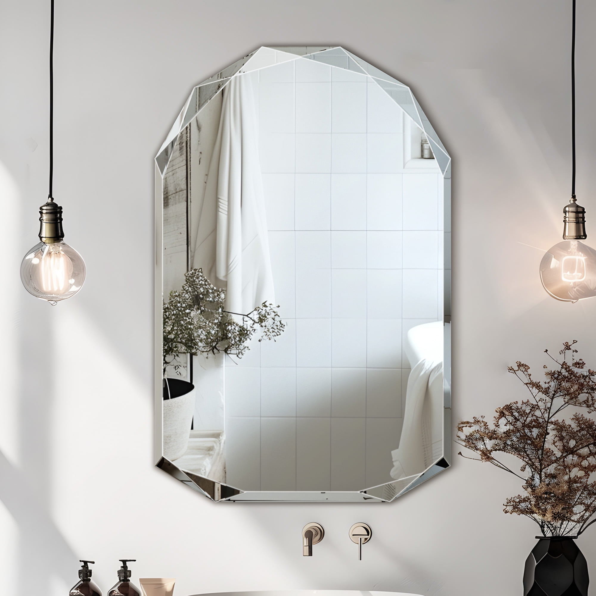Antok 20x30 Inch Beveled Edge Frameless Bathroom Vanity Mirror, Wall ...