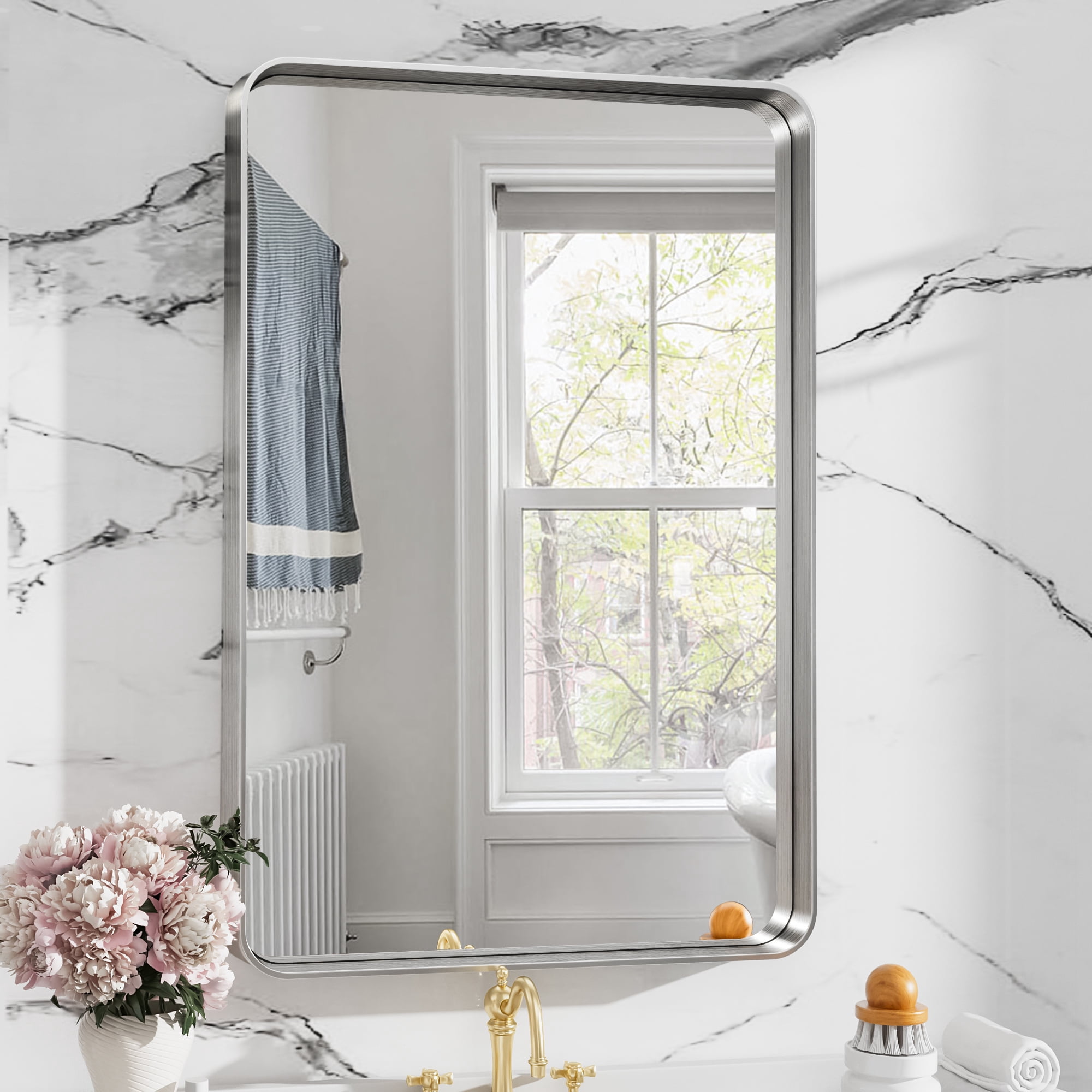 Antok 24×36 Inch Frameless Rectangular Bathroom Mirror, Wall Mounted ...