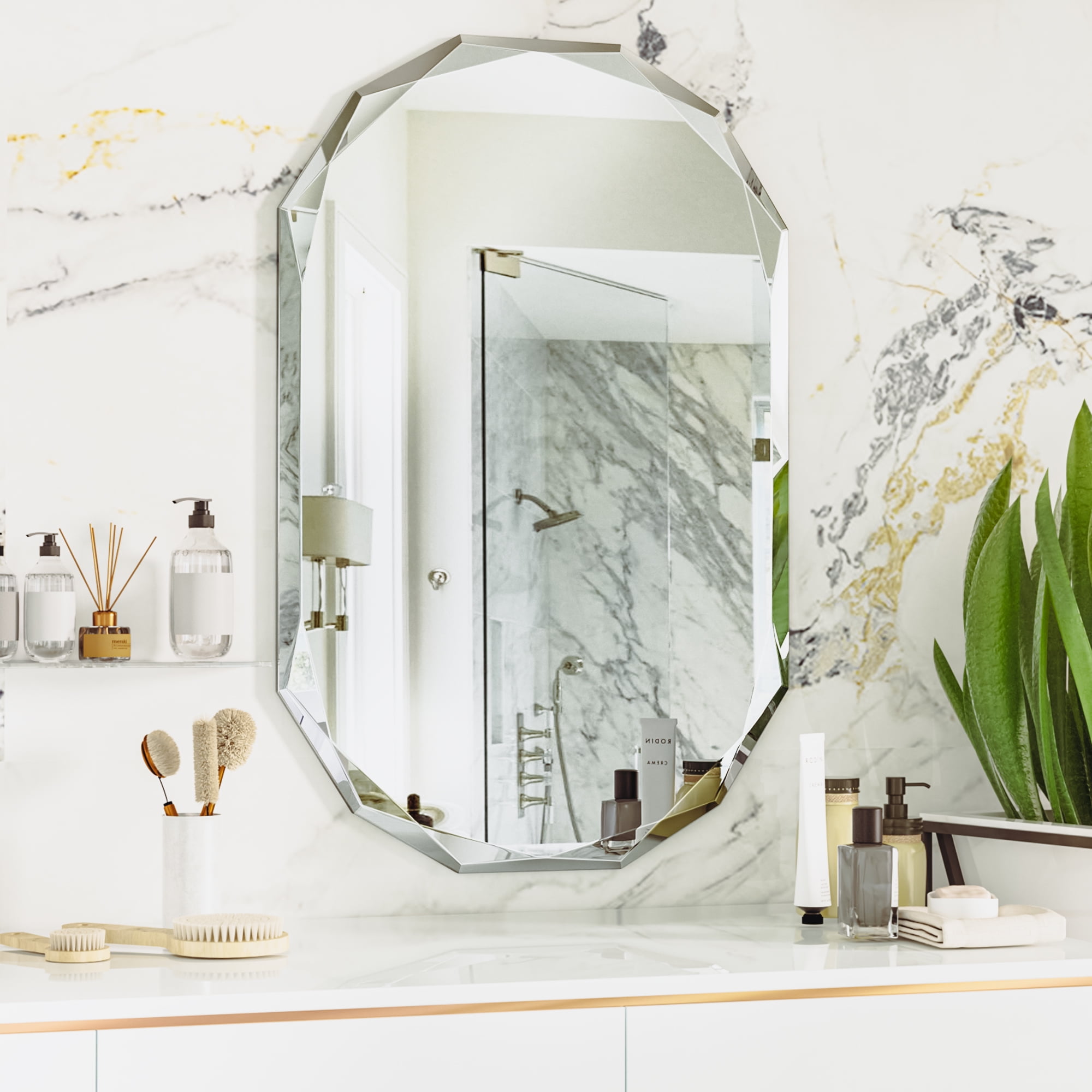 Antok 26x38 Inch Beveled Edge Frameless Bathroom Vanity Mirror, Wall ...