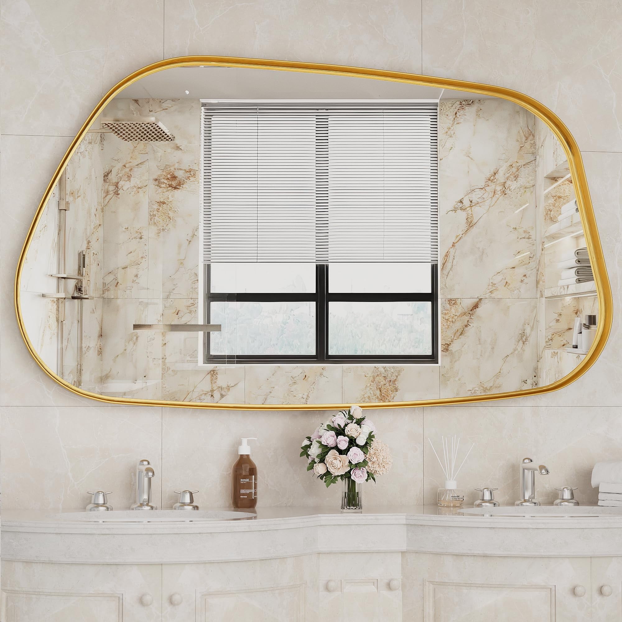 Antok 28"x55" Irregular Wall Mirror, Modern Asymmetrical Decorative ...