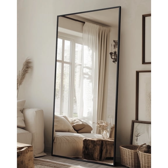 Antok 76" x44" Arched Full Length Floor Mirror, Black Aluminum Frame ...
