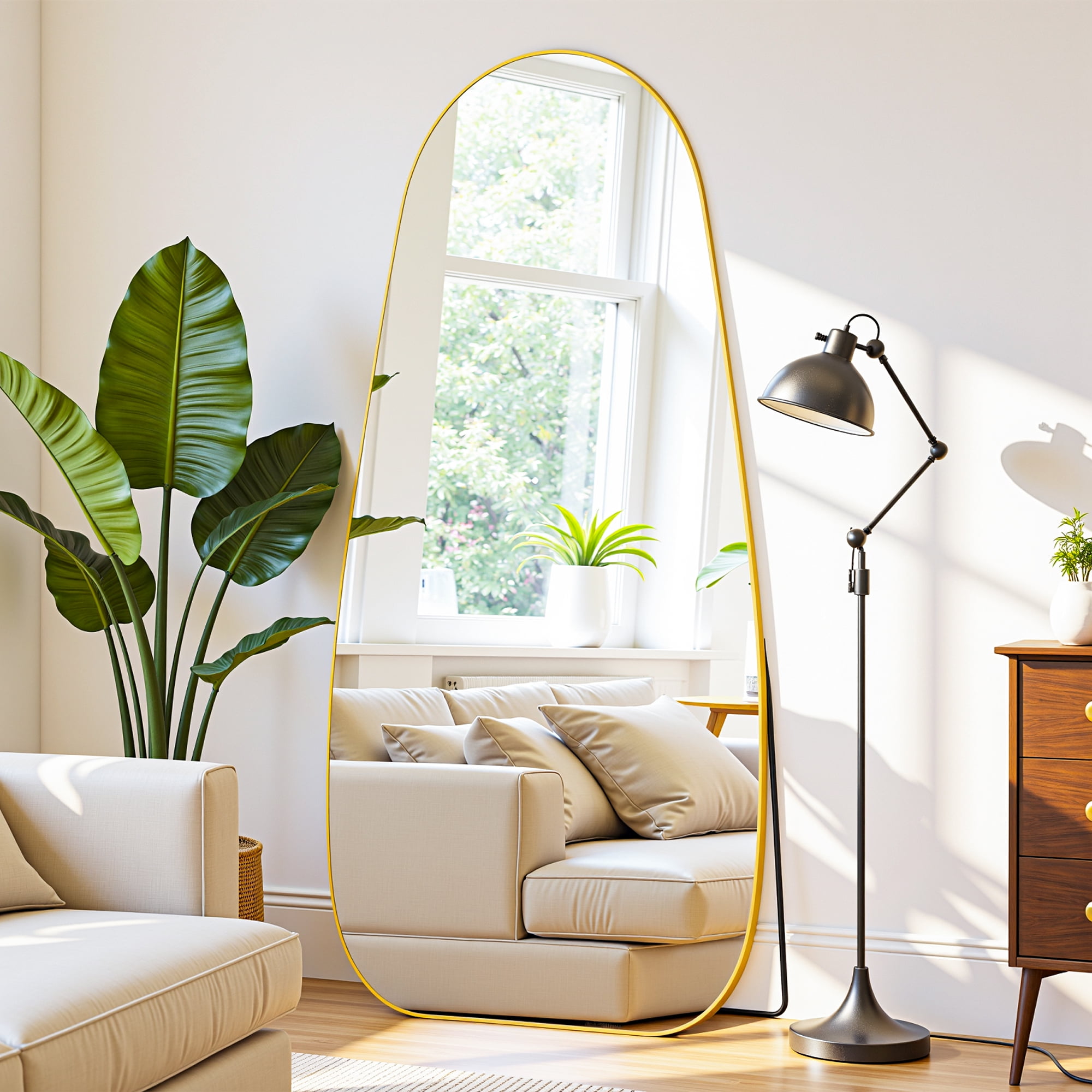Antok 68"x26" Wavy Full-Length Mirror with Stand - Elegant Floor Mirror ...