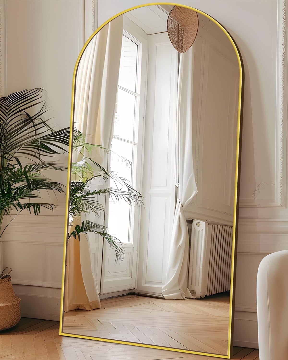 Antok 71"x28" Arched Full Length Mirror with Stand - Gold Frame ...