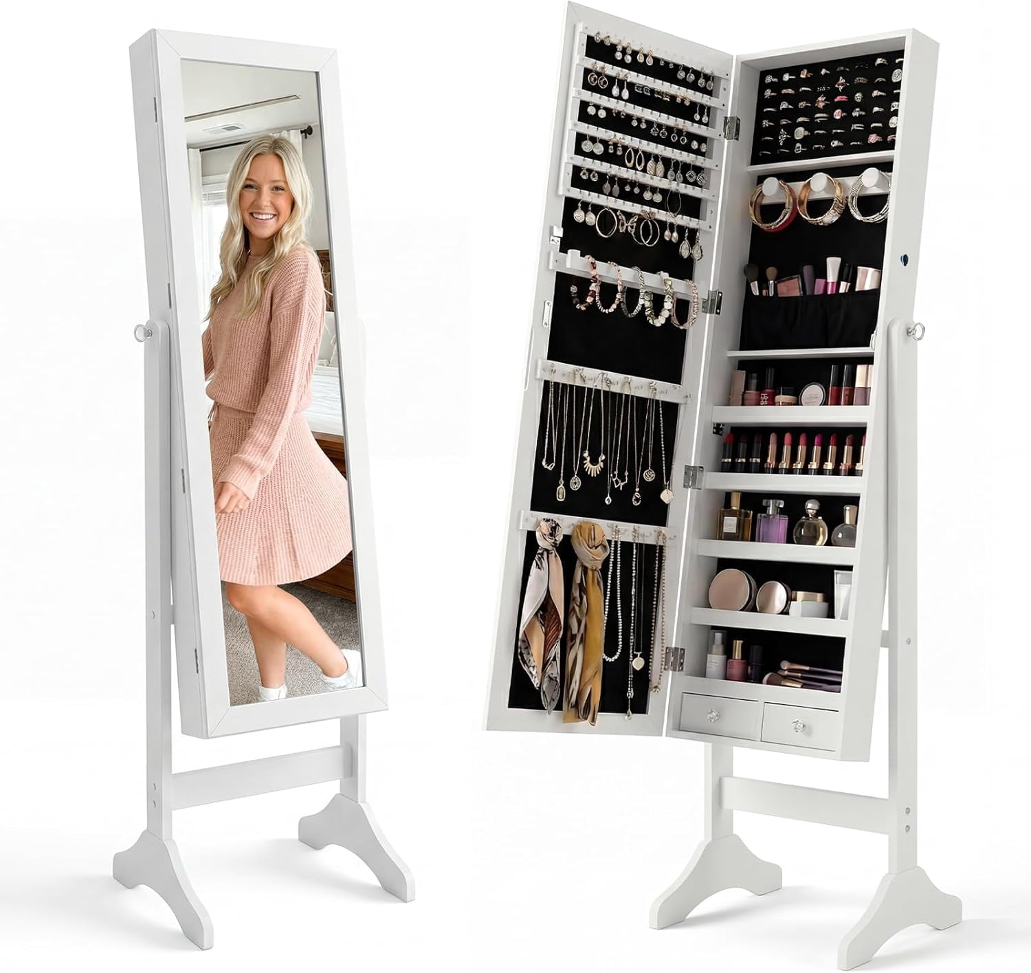 Antok Full Length Jewelry Cabinet with Mirror & Large Storage - 61 ...
