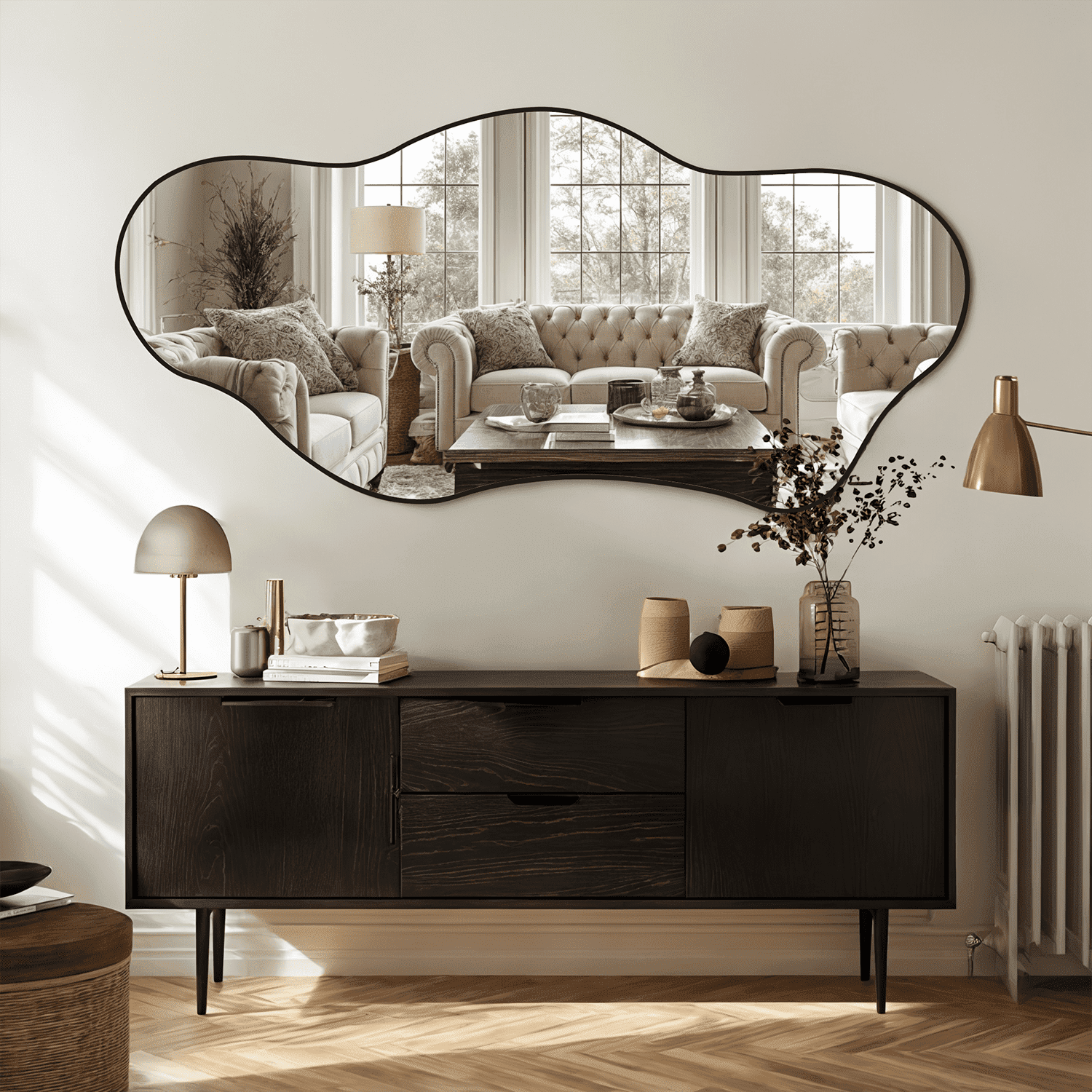 Antok Irregular Wall Mirror 26"x55" Cloud Shape Modern Asymmetrical ...