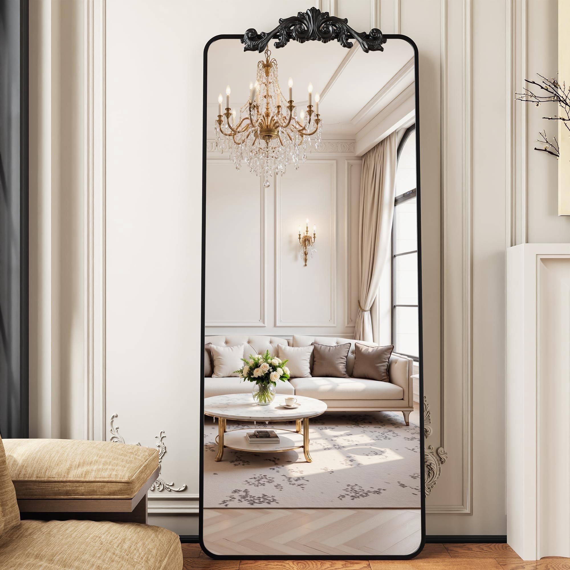 Antok Vintage 58" x 18" Full-Length Mirror with Carved Metal Frame ...