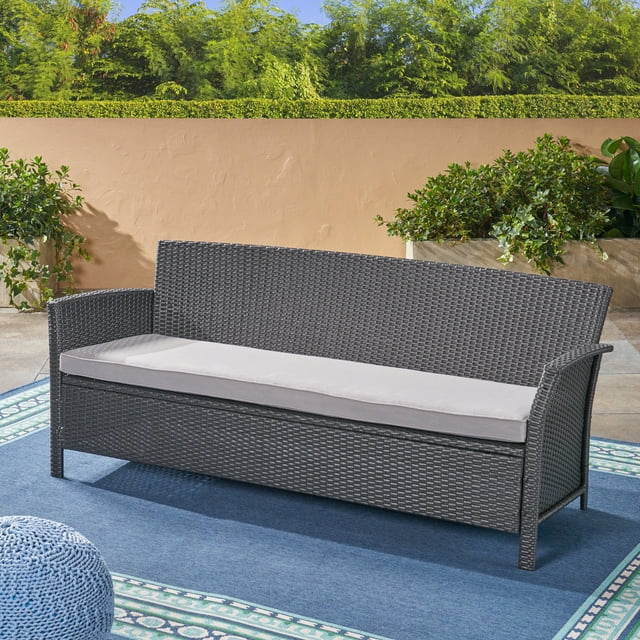 Noble House St. Lucia Wicker / Rattan & Steel Outdoor 3-Seater Sofa in ...