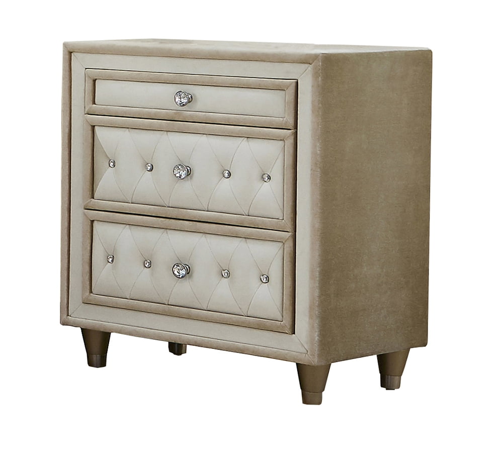 Antonella 3-drawer Upholstered Nightstand Ivory and Camel - Walmart.com