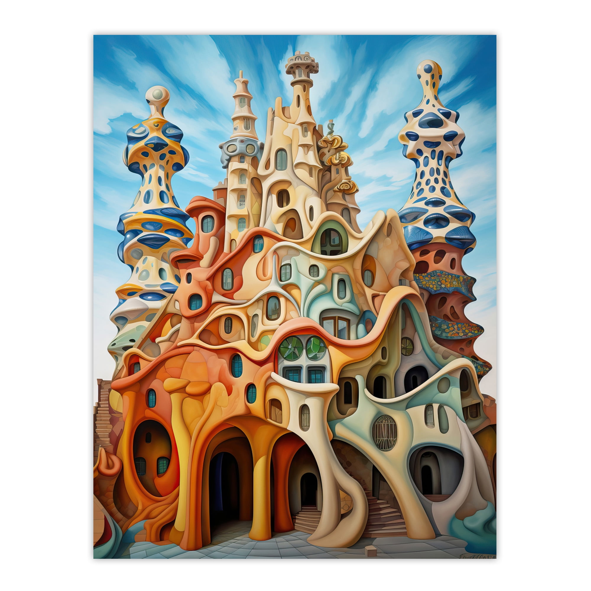 Antoni Gaudi Style Orange Pink Blue Architecture Artwork Large Wall Art ...