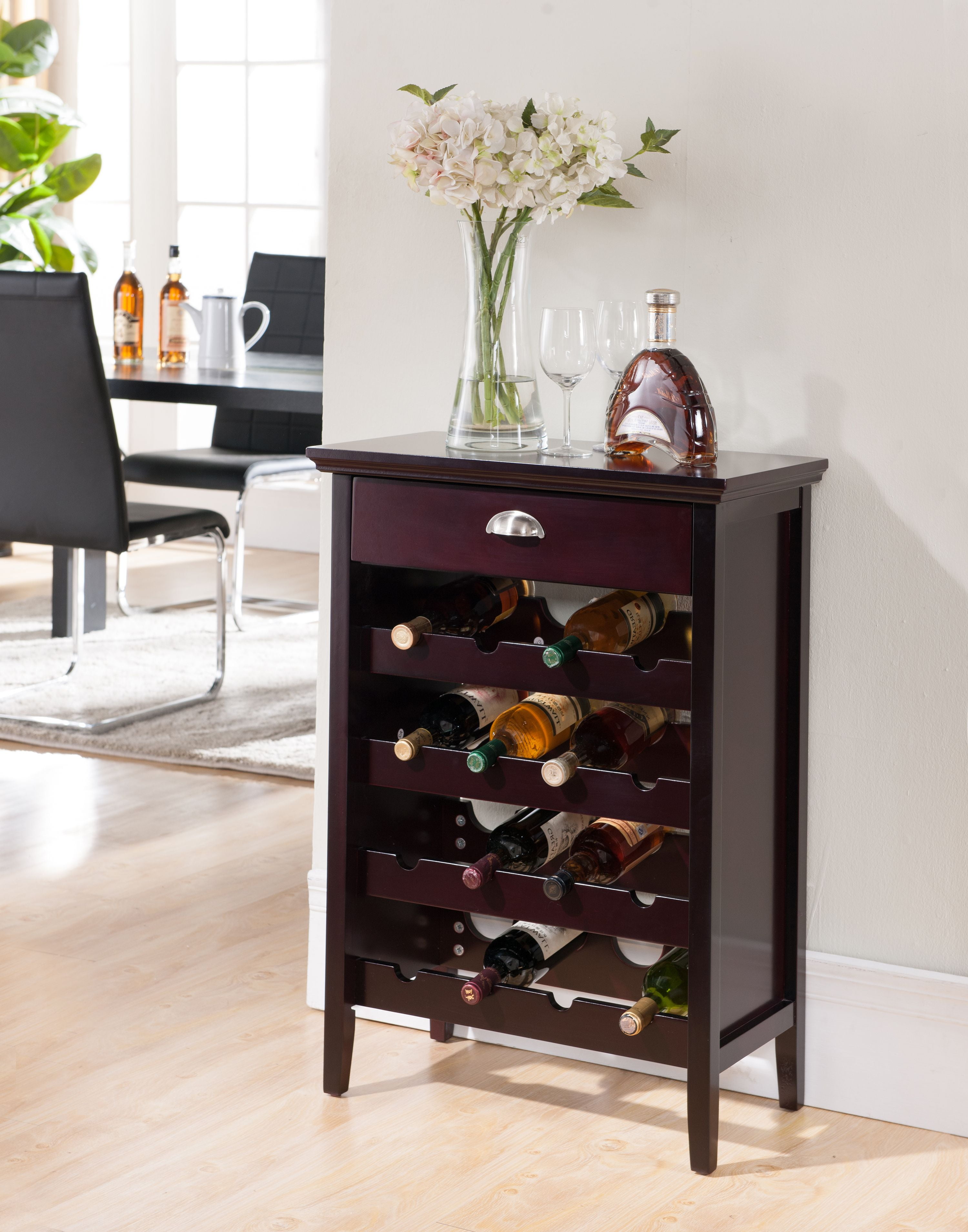 Antonio 16 Bottle Dark Cherry Wood Contemporary Wine Rack Buffet ...