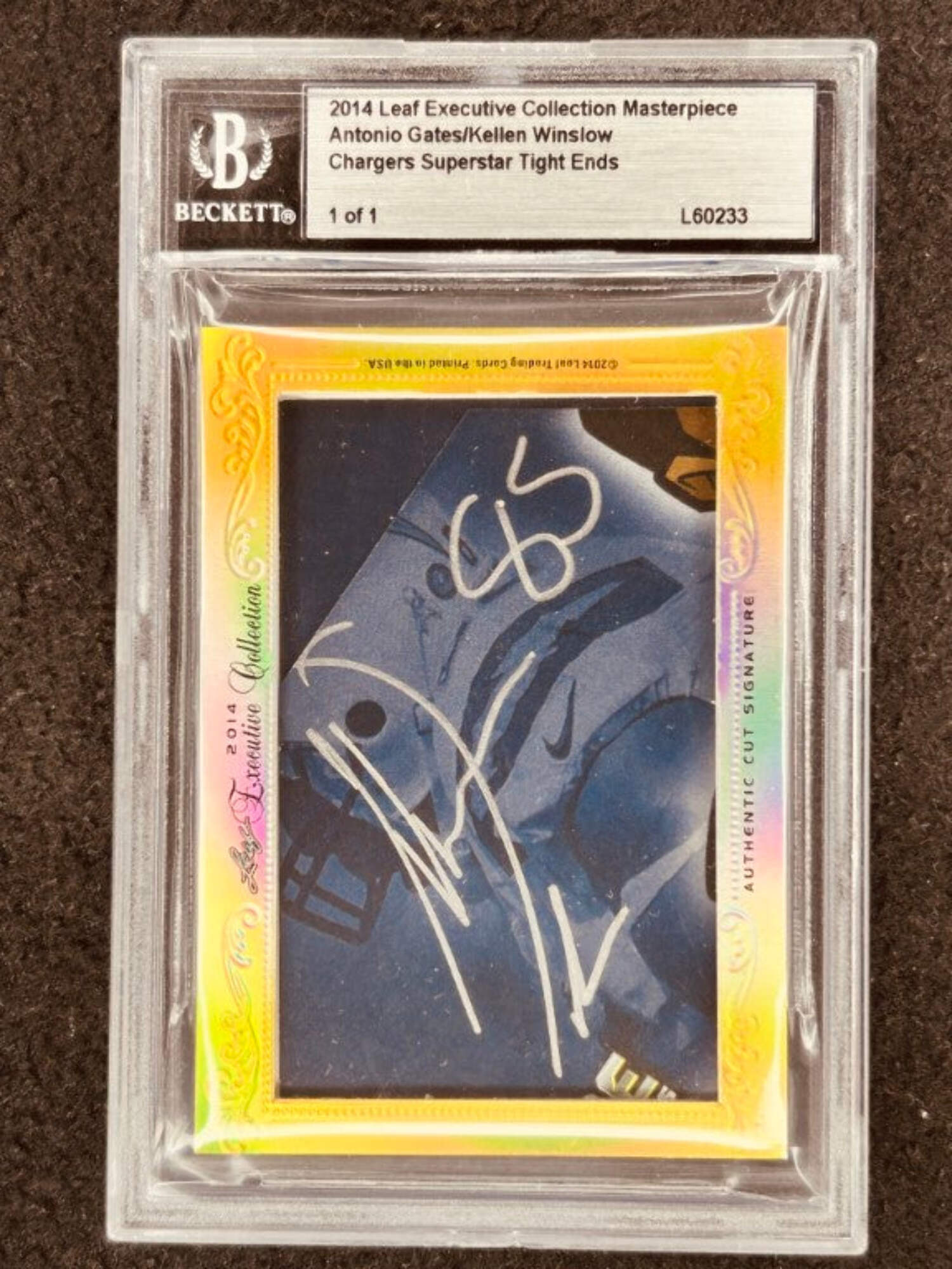 Antonio Gates and Kellen Winslow 2014 Leaf Masterpiece Cut Signature ...