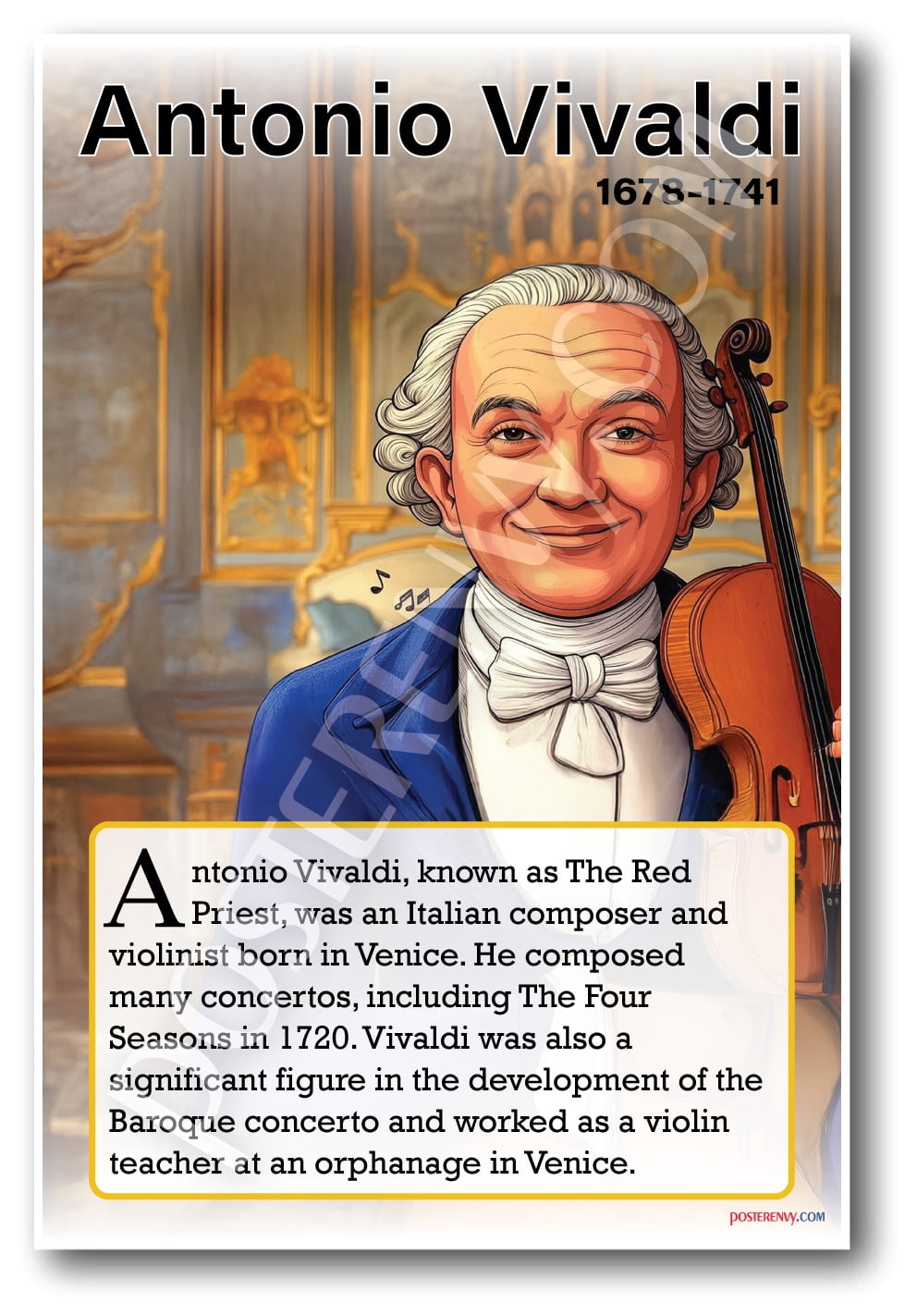 Antonio Vivaldi - Baroque Composer - Biography Poster 18 x 12 inch ...