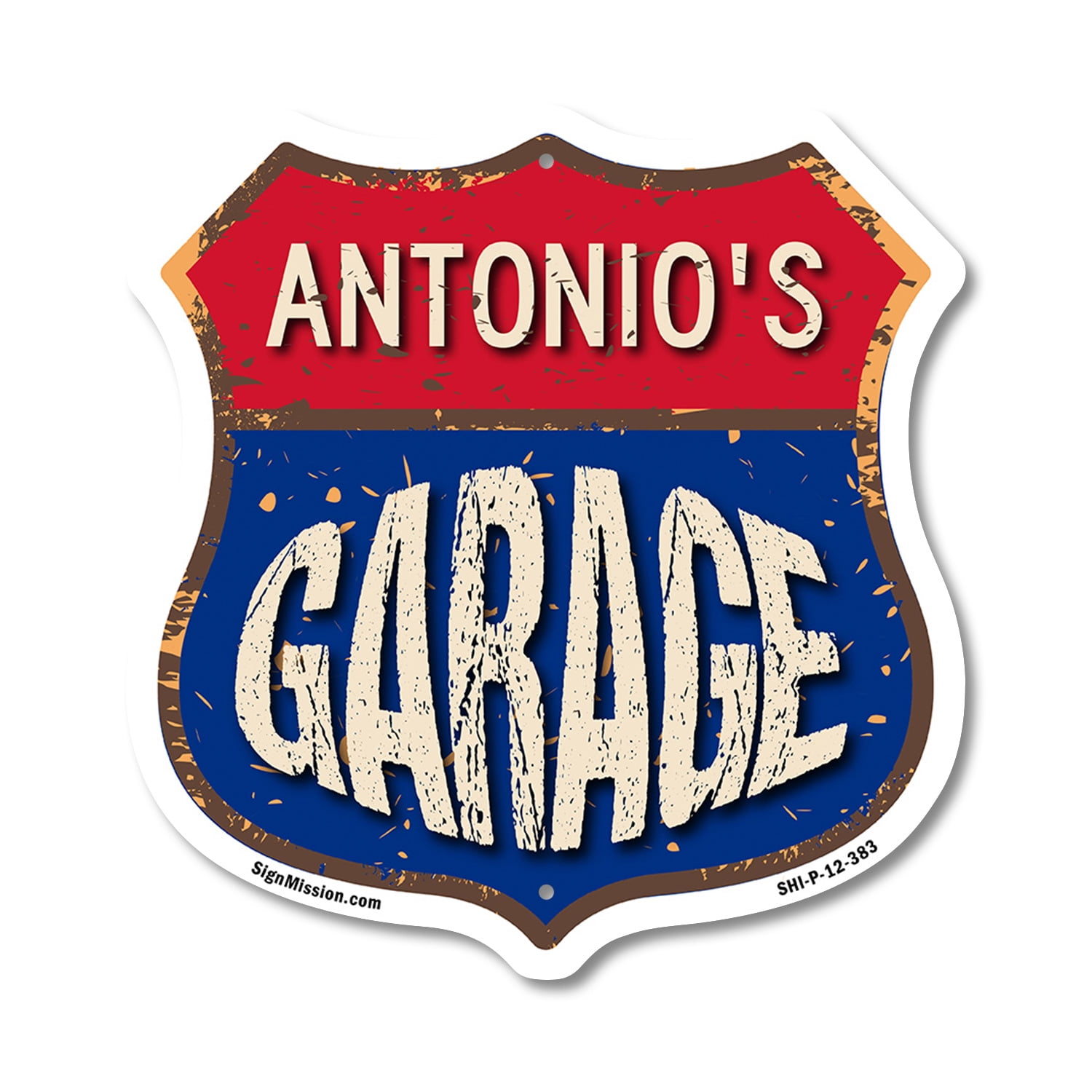 Antonio's Garage 12 inch X 12 inch Shield Shaped Commercial Grade ...