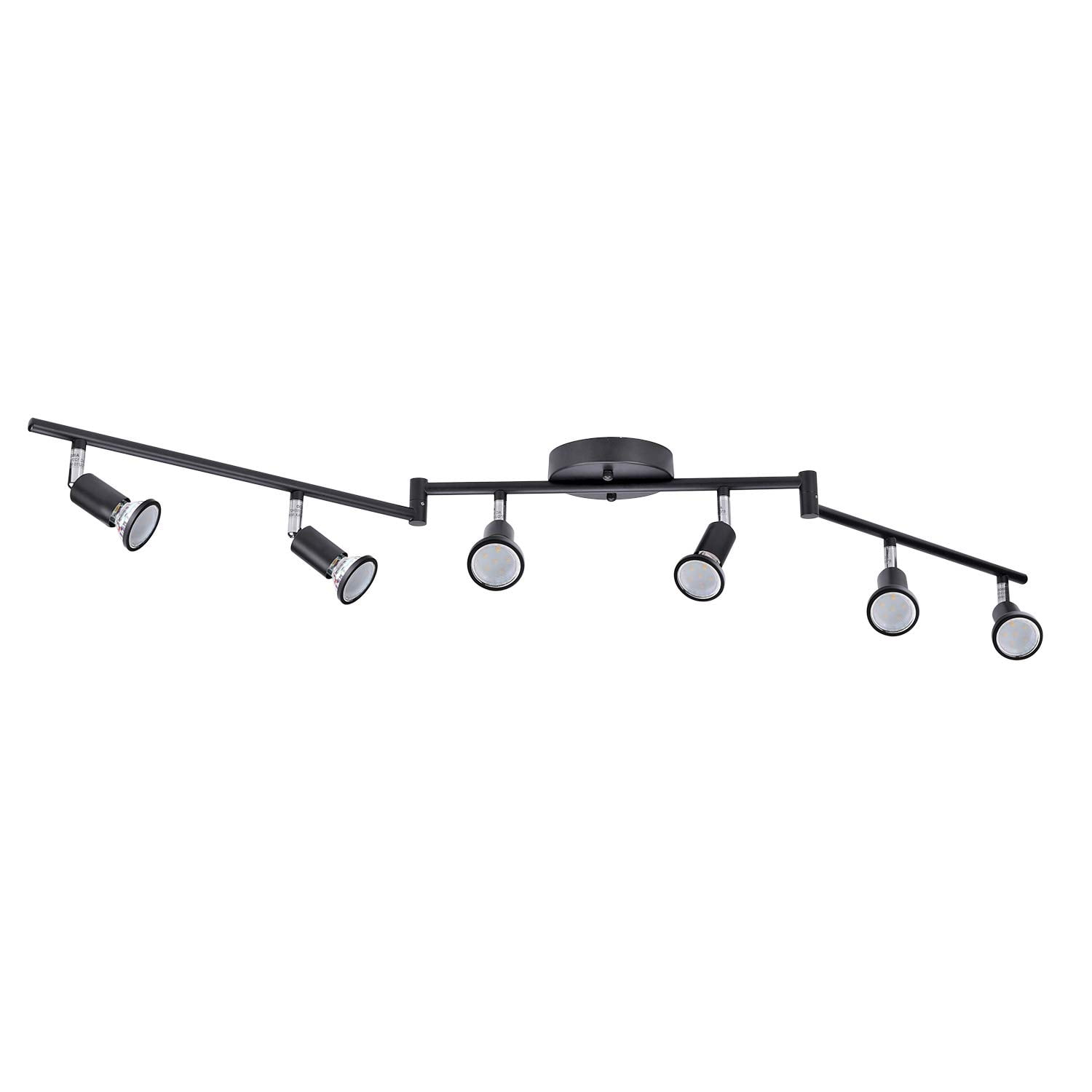 6-Head Track Lighting Kit, Foldable Arm, Protective Trim, GU10 Bulbs ...