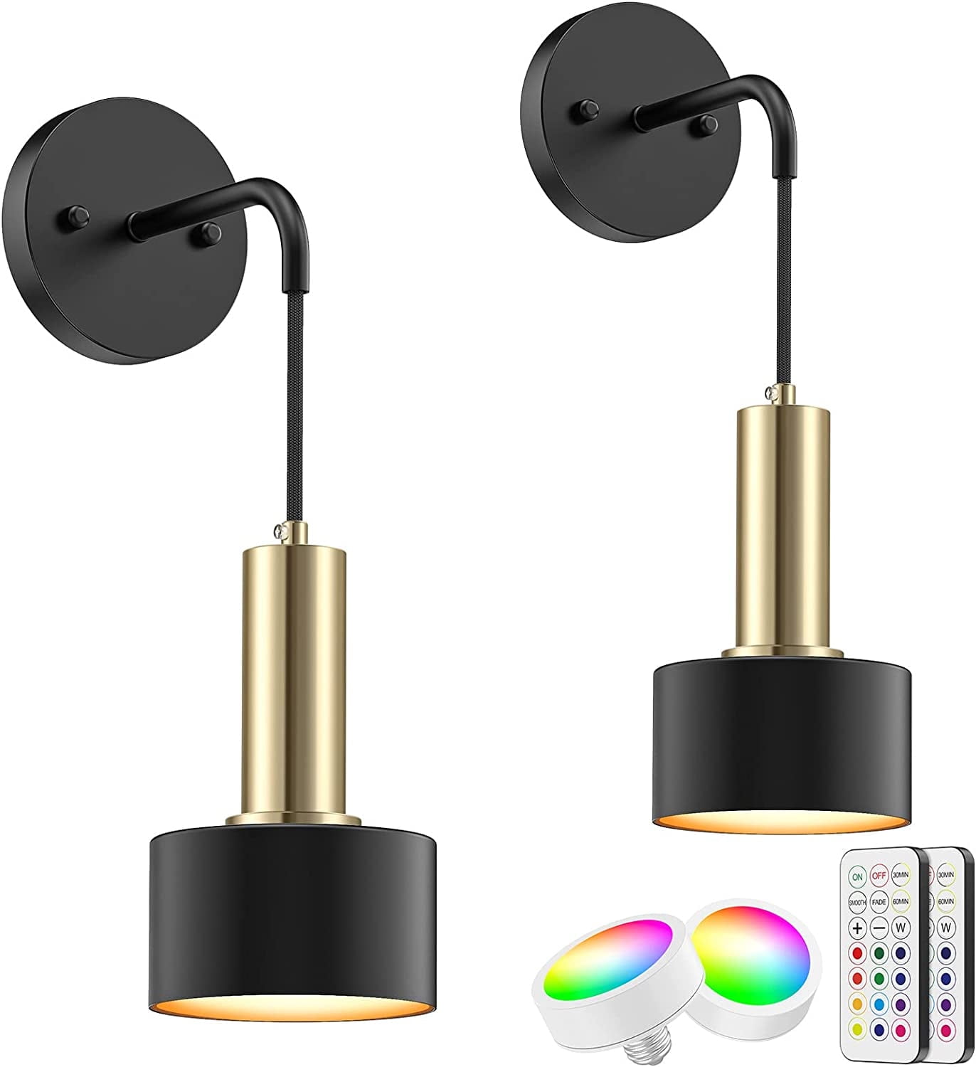 Antoten Battery Operated Wall Sconces Set of 2, 13 RGB Colors, Dimmable ...