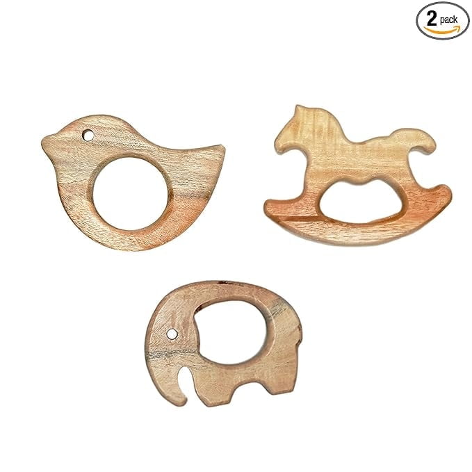 Antoyz Teether Neem Wood Baby Teething Rings, Set of 3 Animals (Sparrow ...