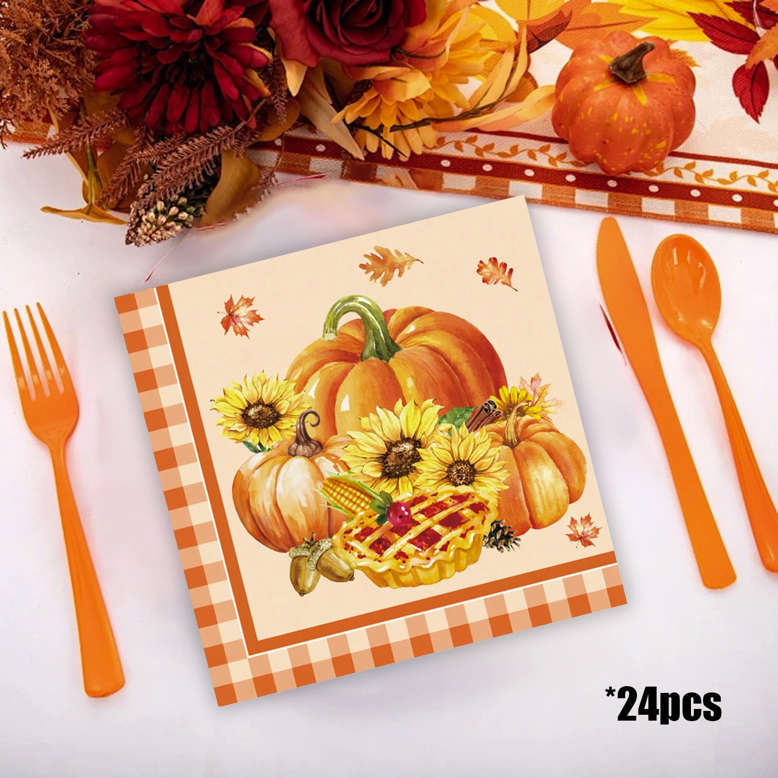 Antqov 24PCS Fall Napkins Pumpkin Maple Leaves Paper Napkins Fall ...
