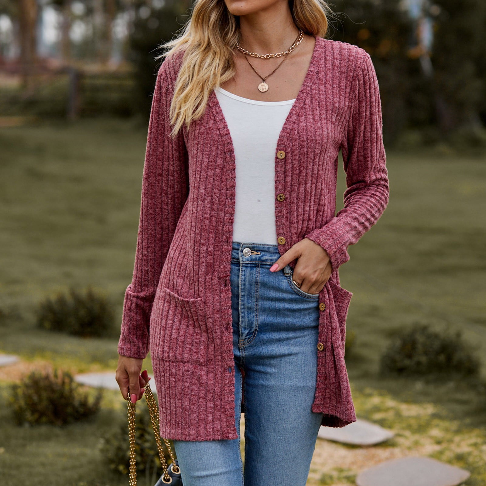 Antqov Cardigan Sweaters for Women, Solid Color Long Slim Knit Sweater ...