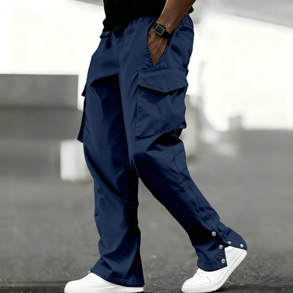 Antqov Cargo Pants for Men, Elastic Waist Solid Color Adjustable Cuff ...