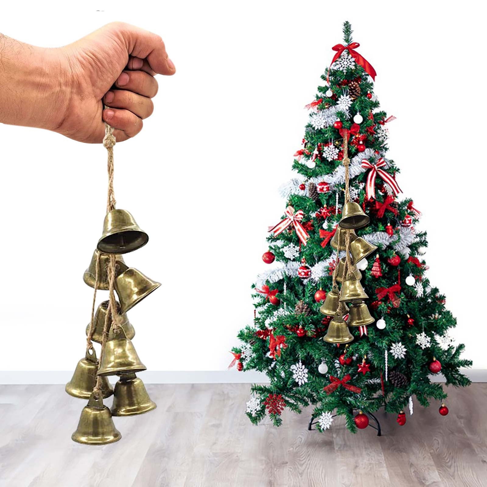 Antqov Christmas Bells Ornaments, 8 Pcs Christmas Metal Jingle Bells ...