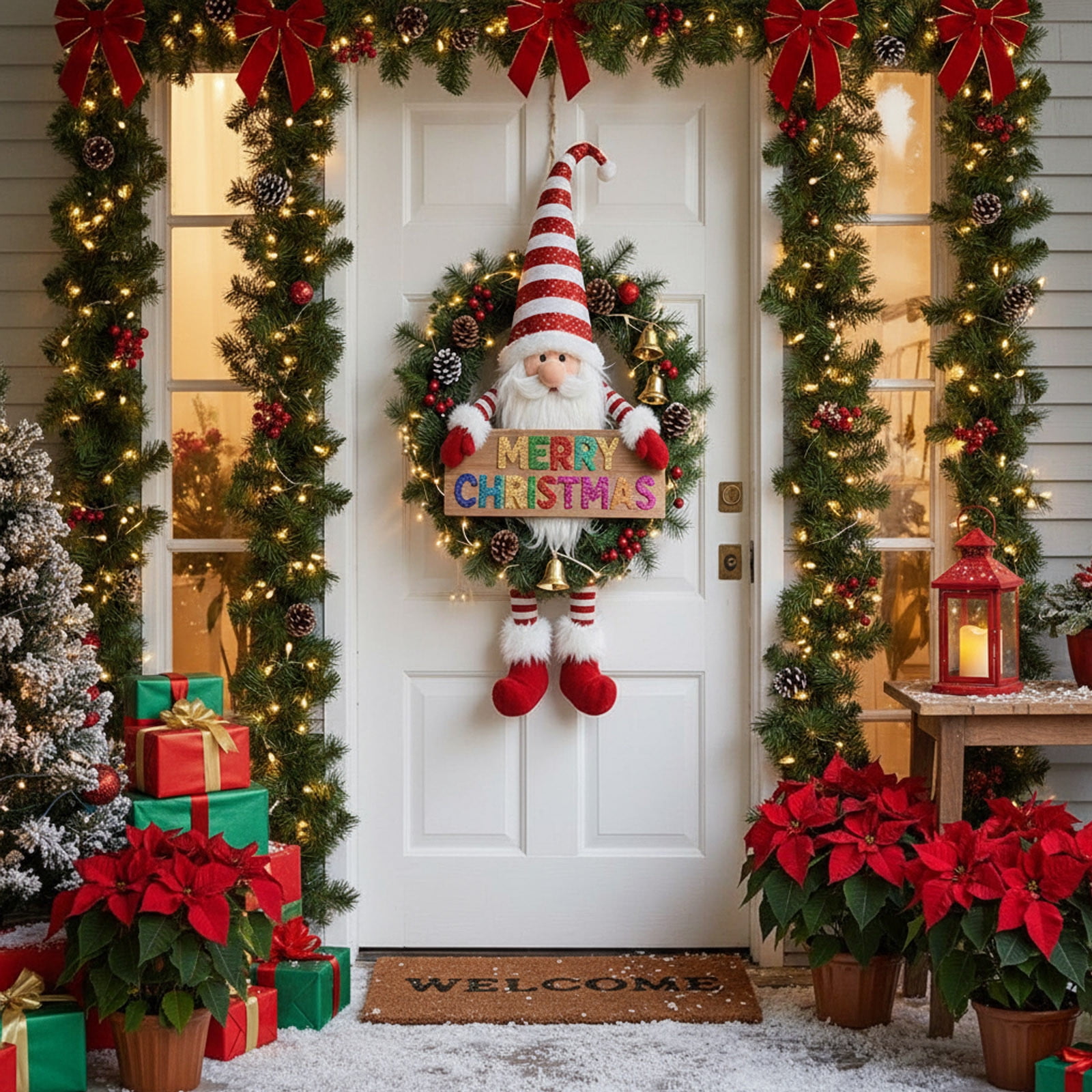 Antqov Christmas Door Cover 73x35" Santa Claus Snowman Front Door Cover ...