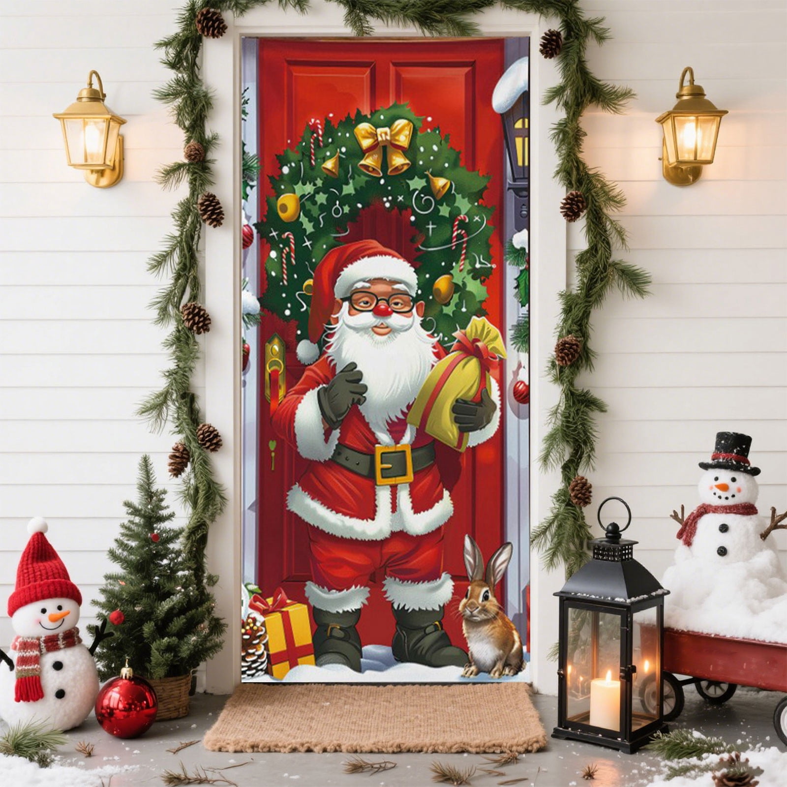 Antqov Christmas Door Cover Decorations 7x3 Ft Christmas Front Door ...