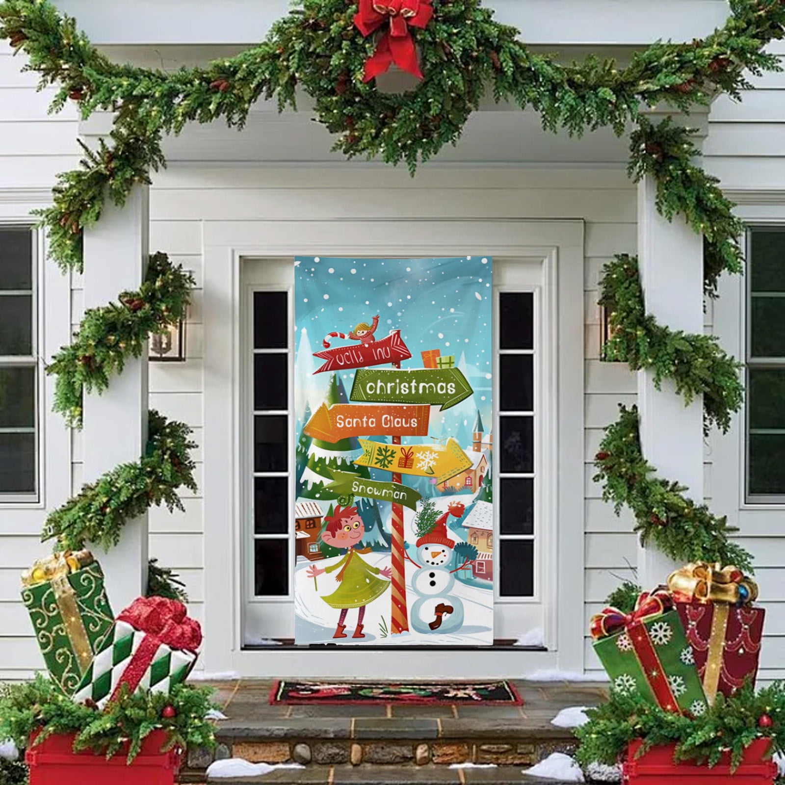Antqov Christmas Door Cover Decorations 7x3 Ft Christmas Front Door ...