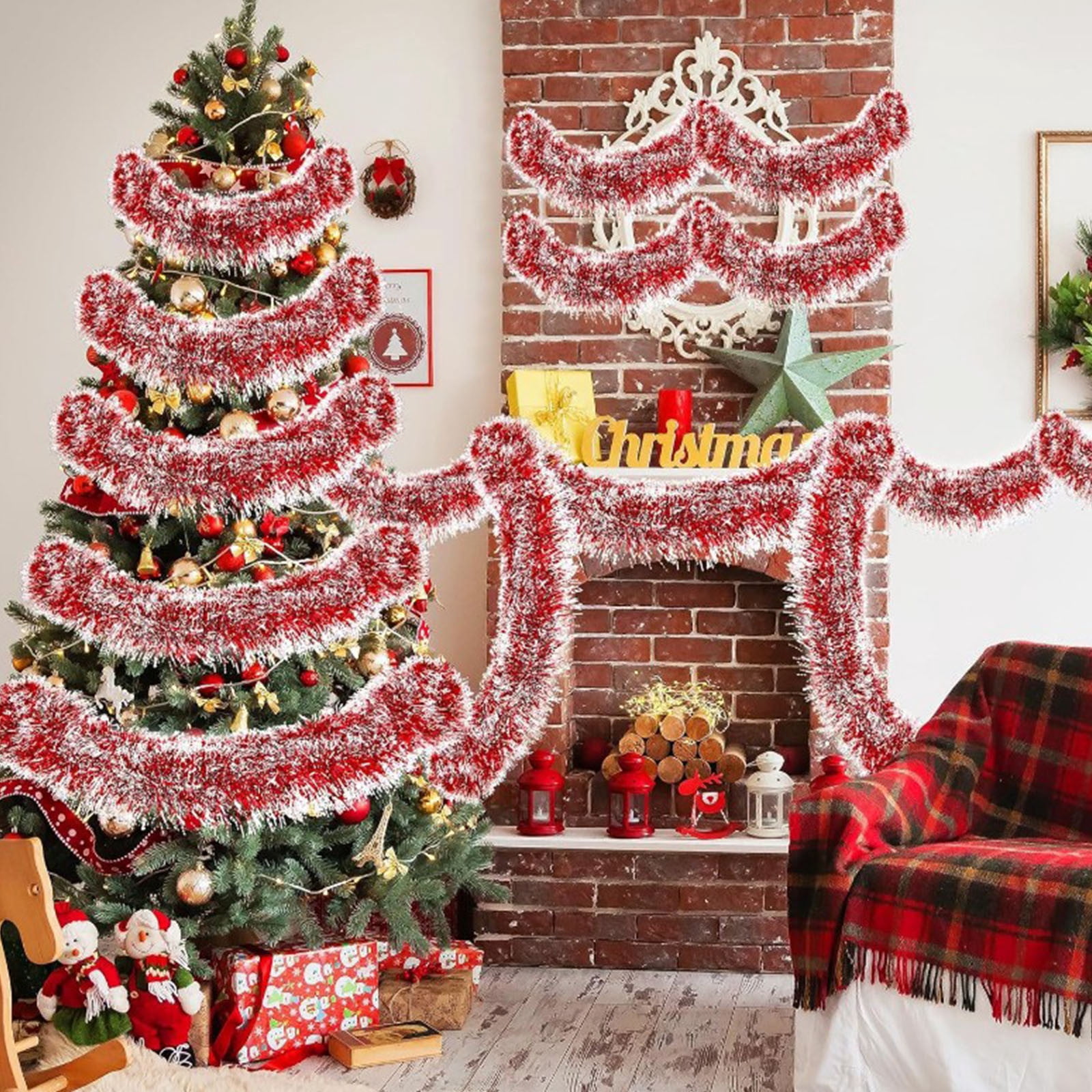 Antqov Christmas Tinsel Garland 7Ft Colorful Metallic Twists Garland ...