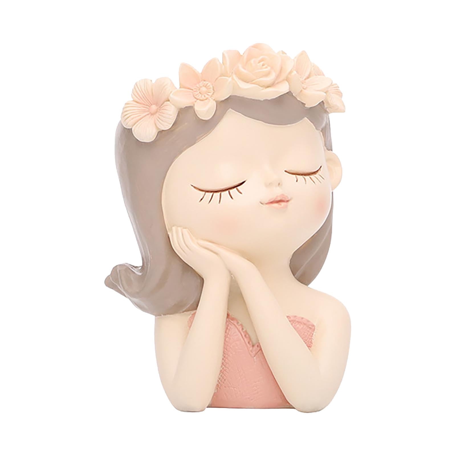 Antqov Cute Girl Plant Pots Resin Desktop Head Planter Pot Small Girl ...