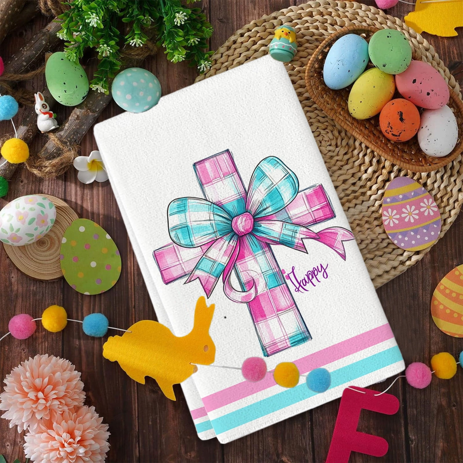 Antqov Easter Kitchen Towels 16x24" Cute Microfiber Bunny Easter Hand ...