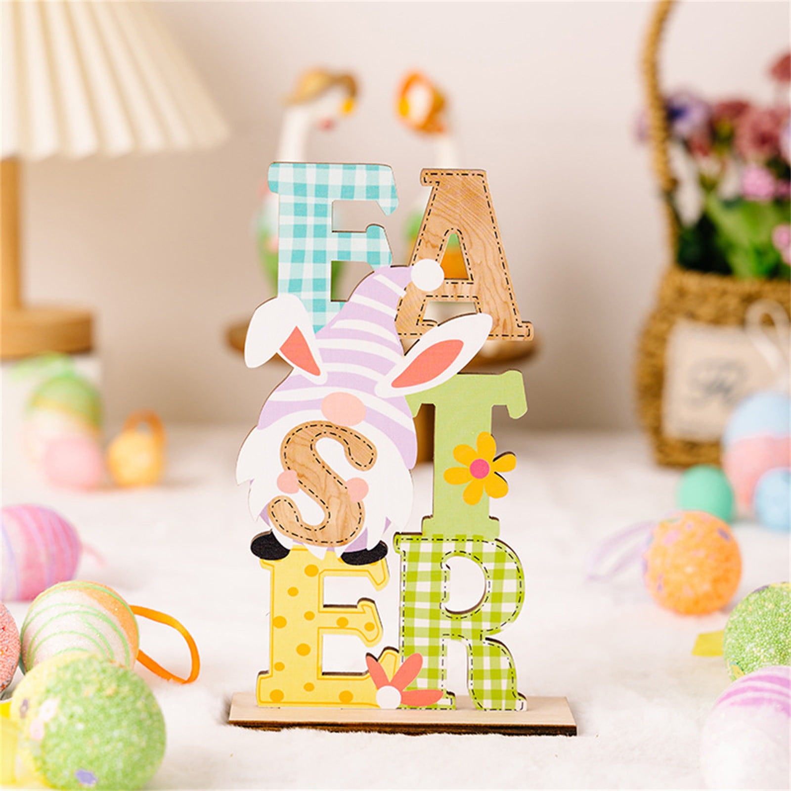 Antqov Easter Tabletop Decorations Happy Easter Eggs Bunny Wooden Signs ...