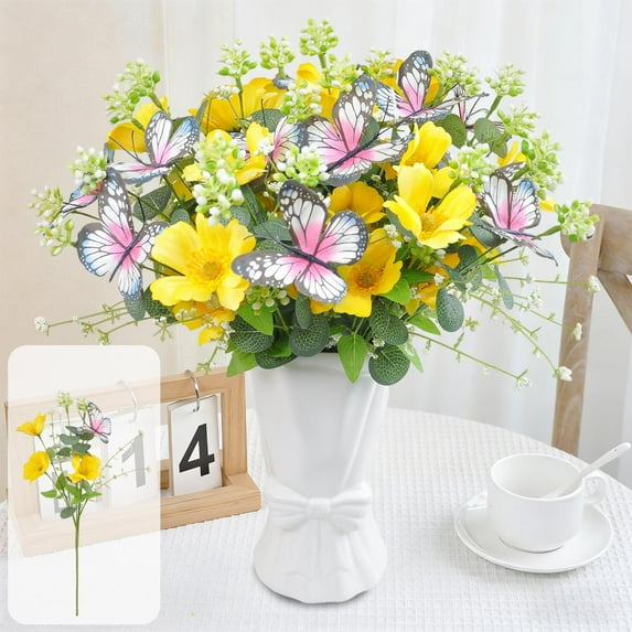 Antqov Fake Flowers, 2PCS Artificial Silk Flowers Small Faux Plant ...