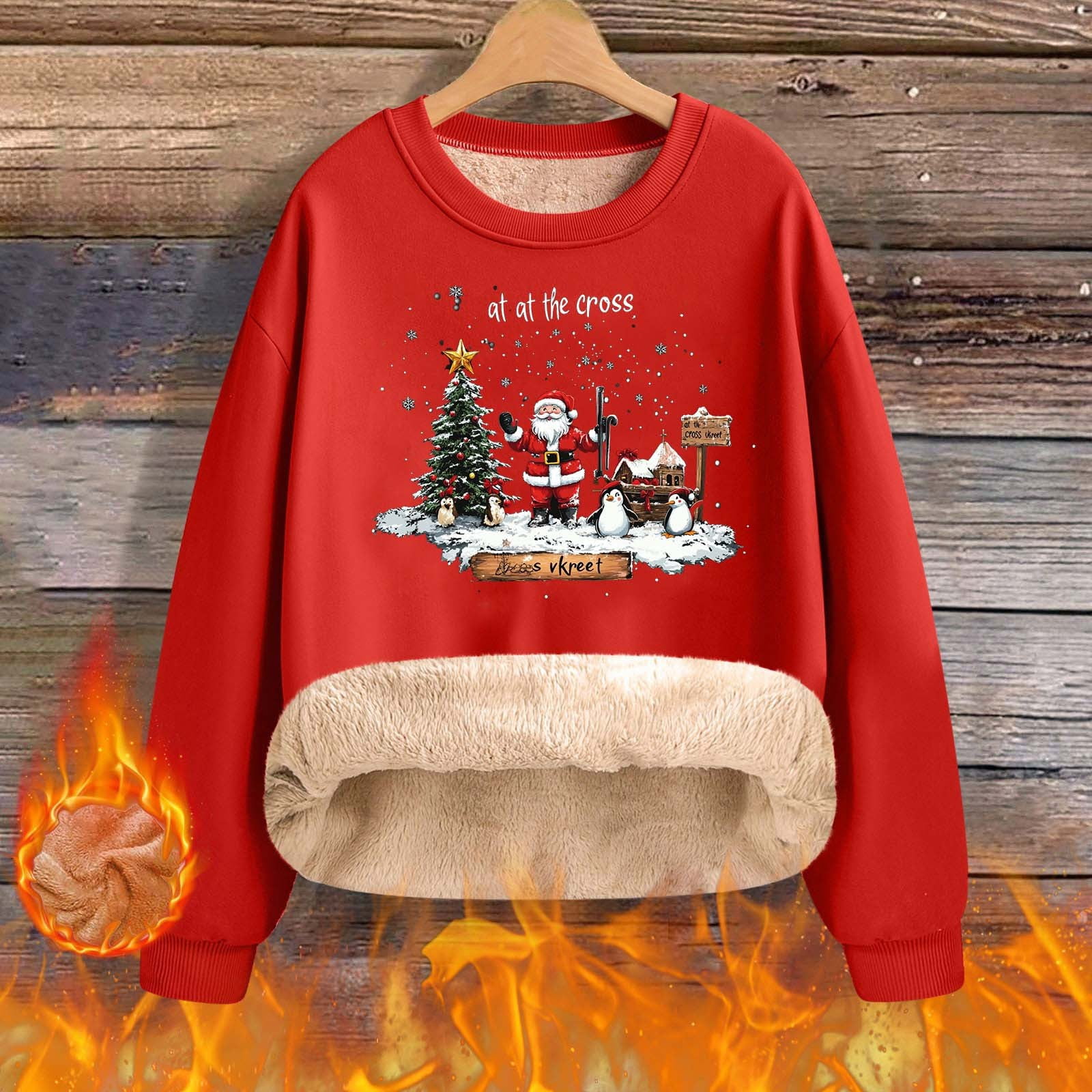 Antqov Fleece Sweatshirts for Women, Christmas Print Crewneck Pullover ...