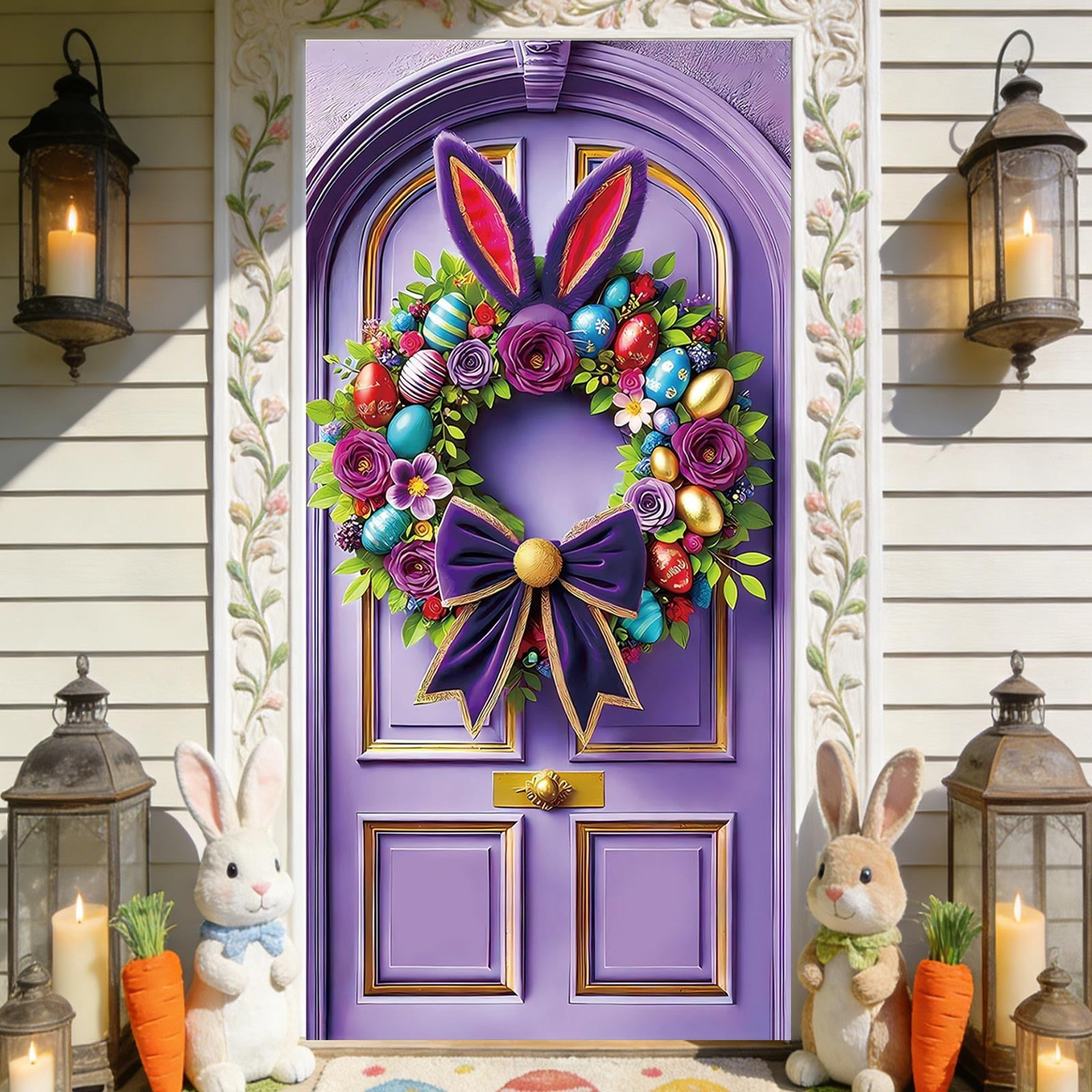 Antqov Happy Easter Door Cover Decorations 35x71" Cute Bunny Eggs ...