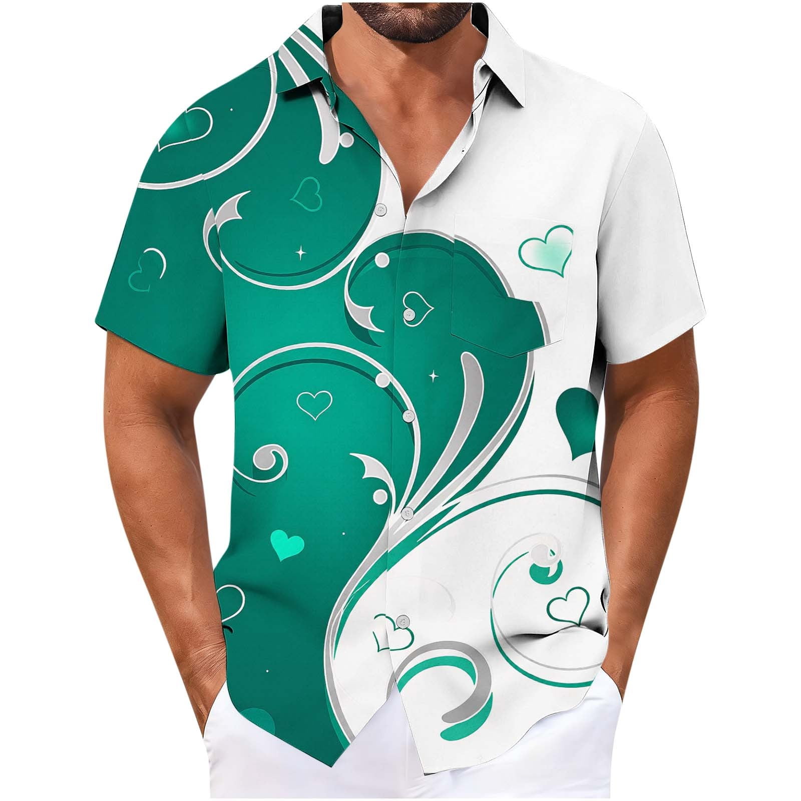 Antqov Mens Button Down Short Sleeve Shirt, Valentine's Day Fashion ...