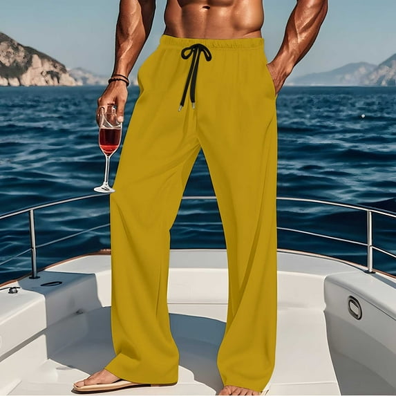 Antqov Mens Pajama Pants, Solid Color Elastic Waist Straight Leg ...