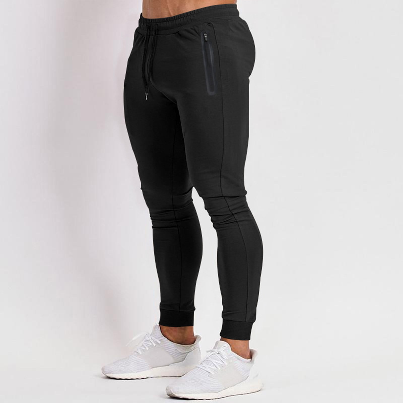 Antqov Mens Sweatpants, Solid Color Elastic Waistband Skinny Athletic ...