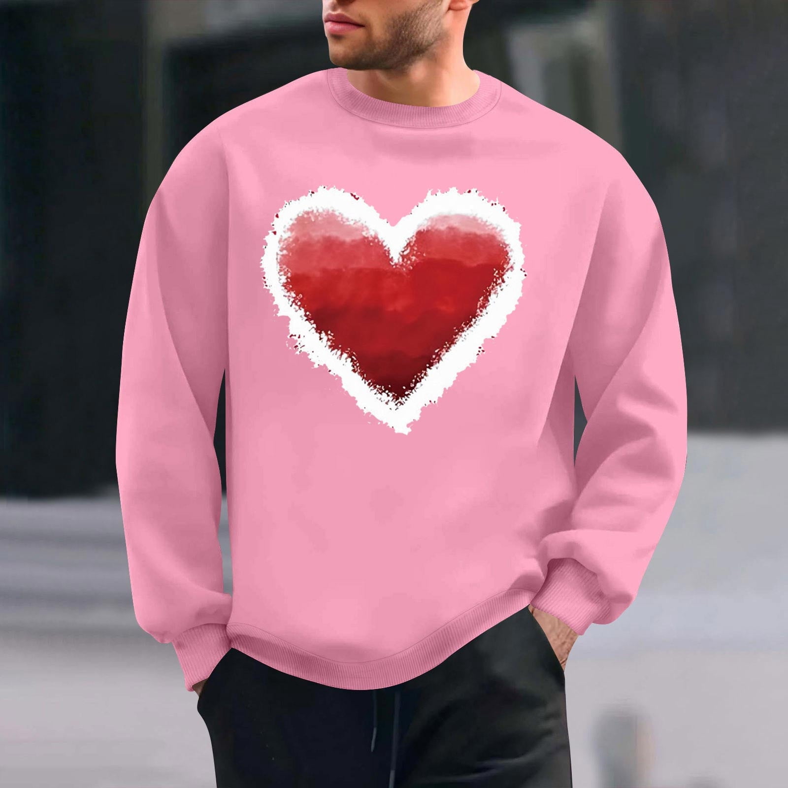 Antqov Mens Sweatshirt, Valentine's Day Love Printed Crew Neck Pullover ...