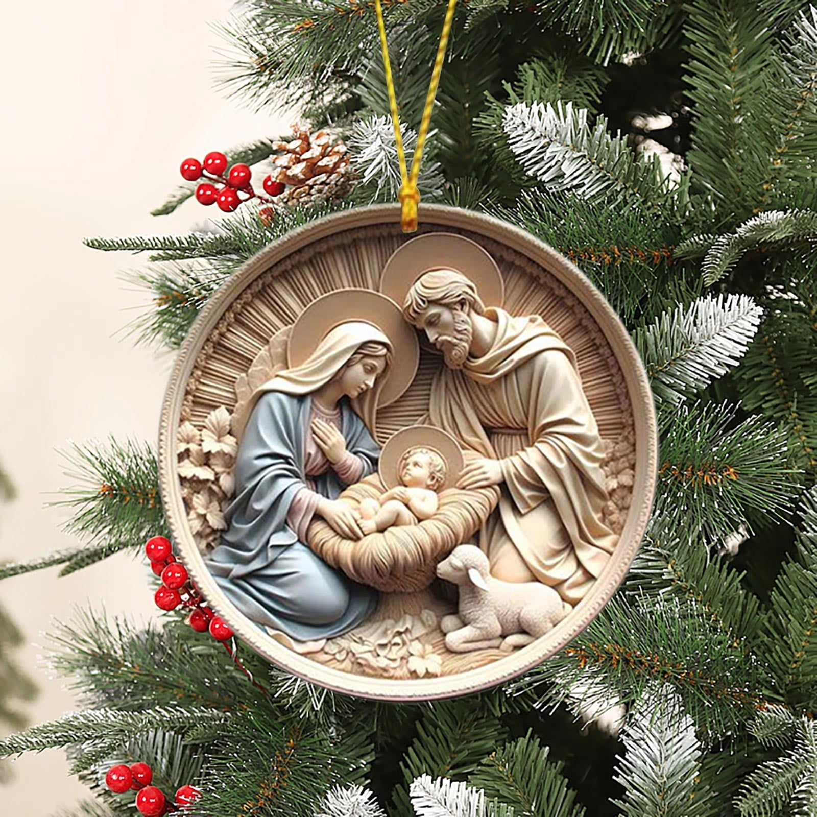 Antqov Nativity Scene Christmas Ornament, Small Acrylic Christmas Decor ...