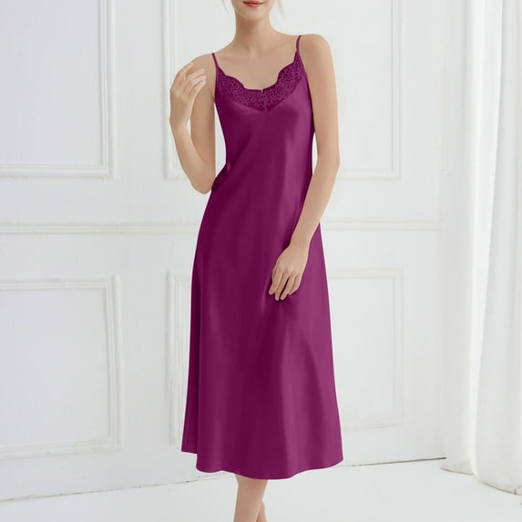 Antqov Nightgowns for Women, Strappy Nightdress V Neck Maxi Sleep Dress ...