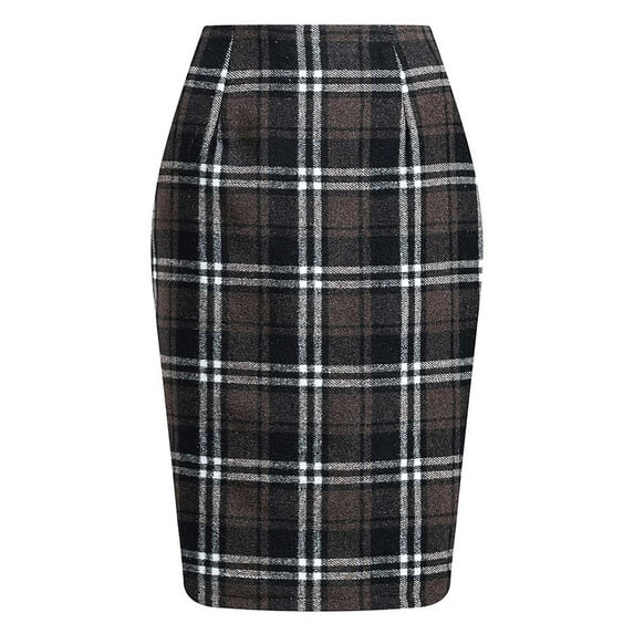 Antqov Plaid Skirts for Women, High Waisted Skinny Knee Length Bodycon ...