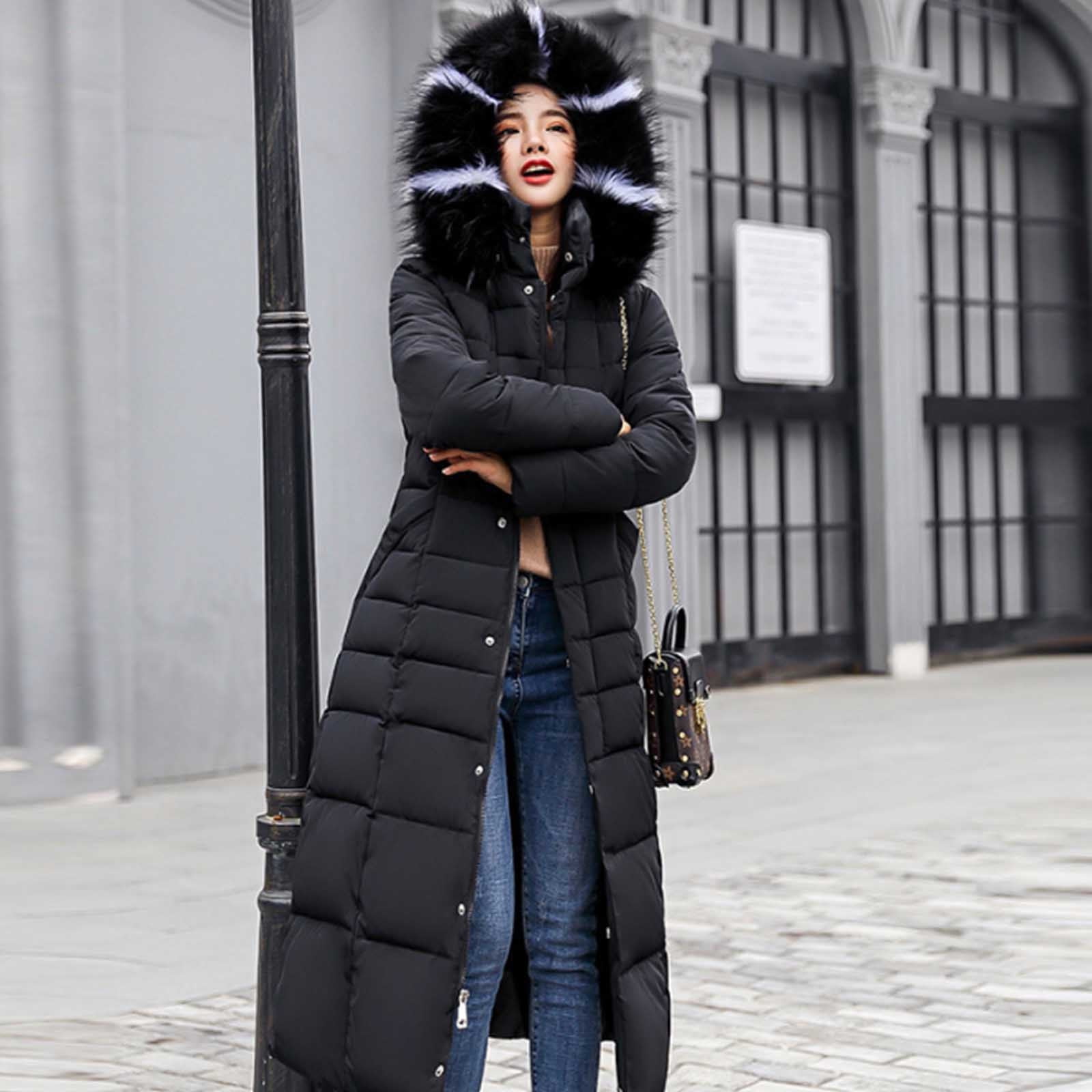 Antqov Puffer Jacket Womens, Solid Color Extra Long Length Over Knee ...