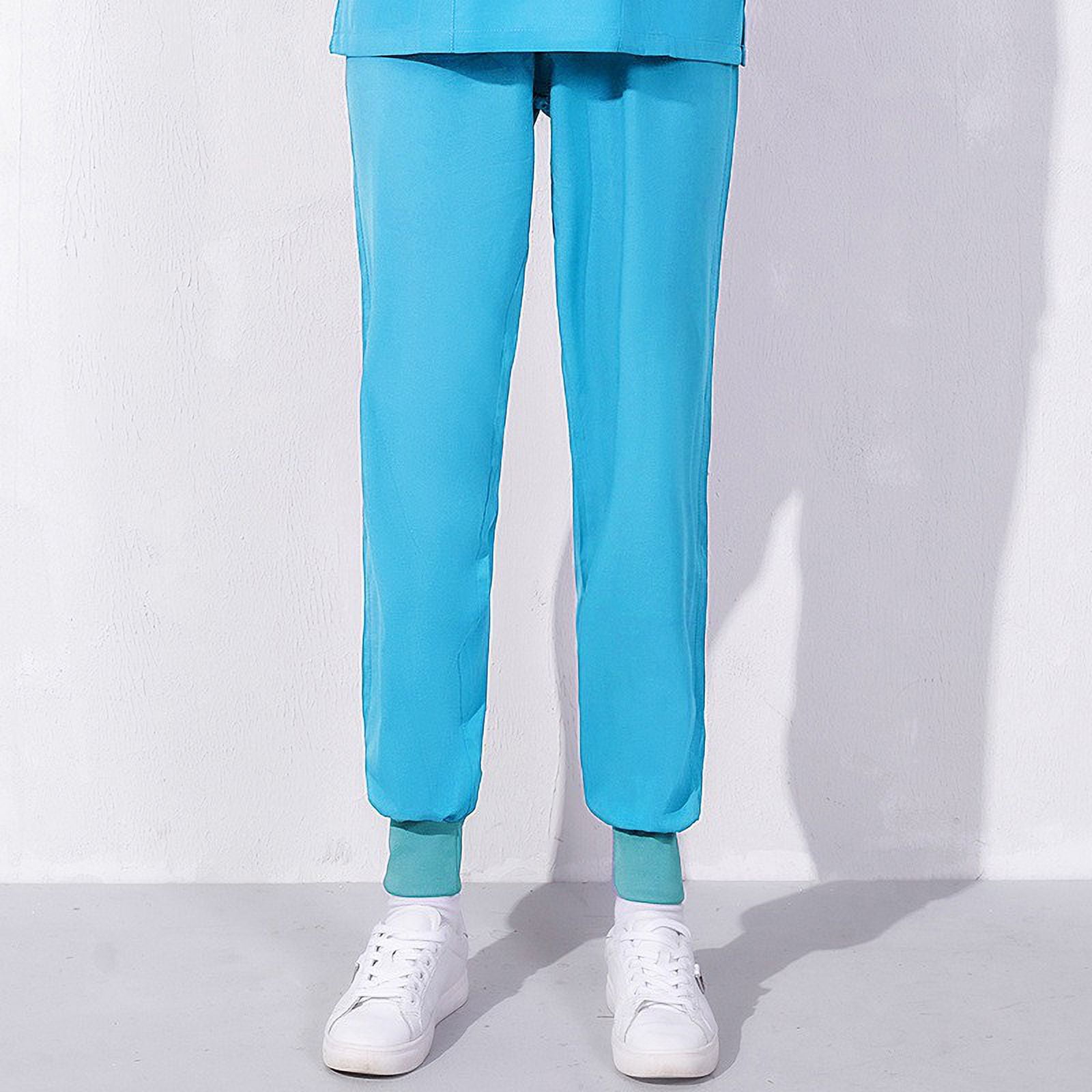 Antqov Scrub Pants for Women, Elastic Waist Solid Color Cuffed Pants ...