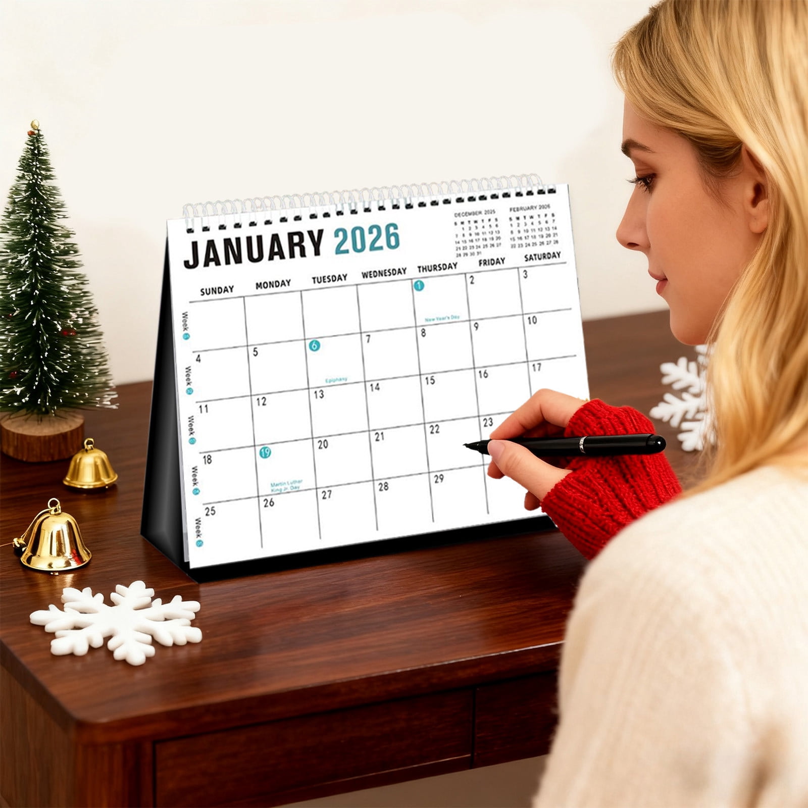 Antqov Small 2026 Desk Calendar, Standing Flip Desktop Calendar Covers ...