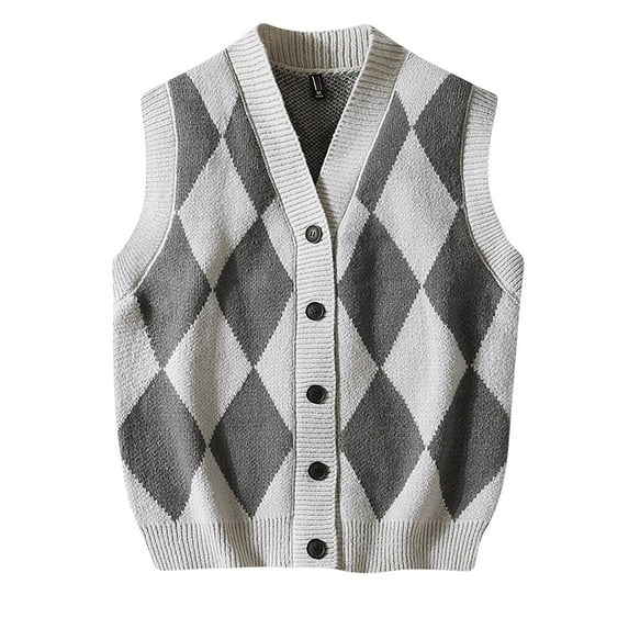 Antqov Sweater Vest Men, Argyle Plaid Button Down Oversized Sleeveless ...