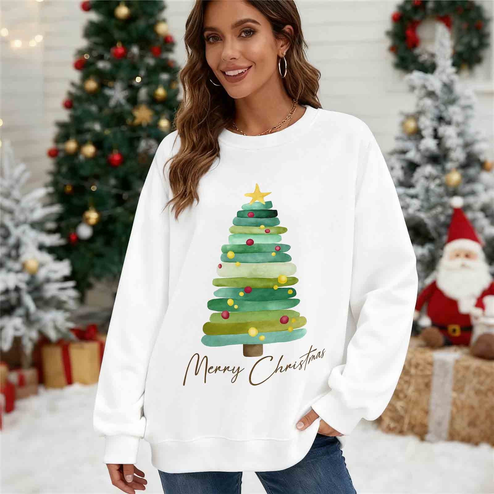 Antqov Sweatshirt for Women, Crewneck Pullover Christmas Print ...