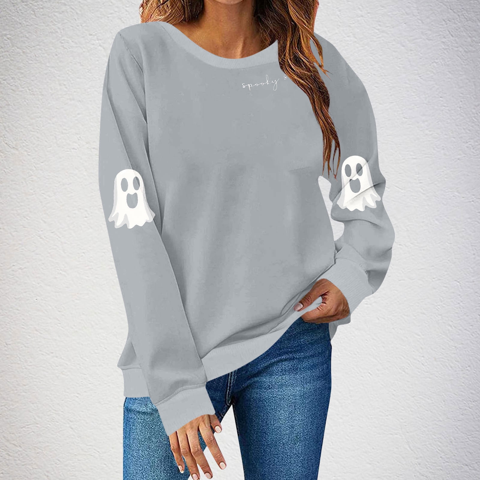 Antqov Sweatshirt for Women, Crewneck Pullover Ghost Printed Stylish ...