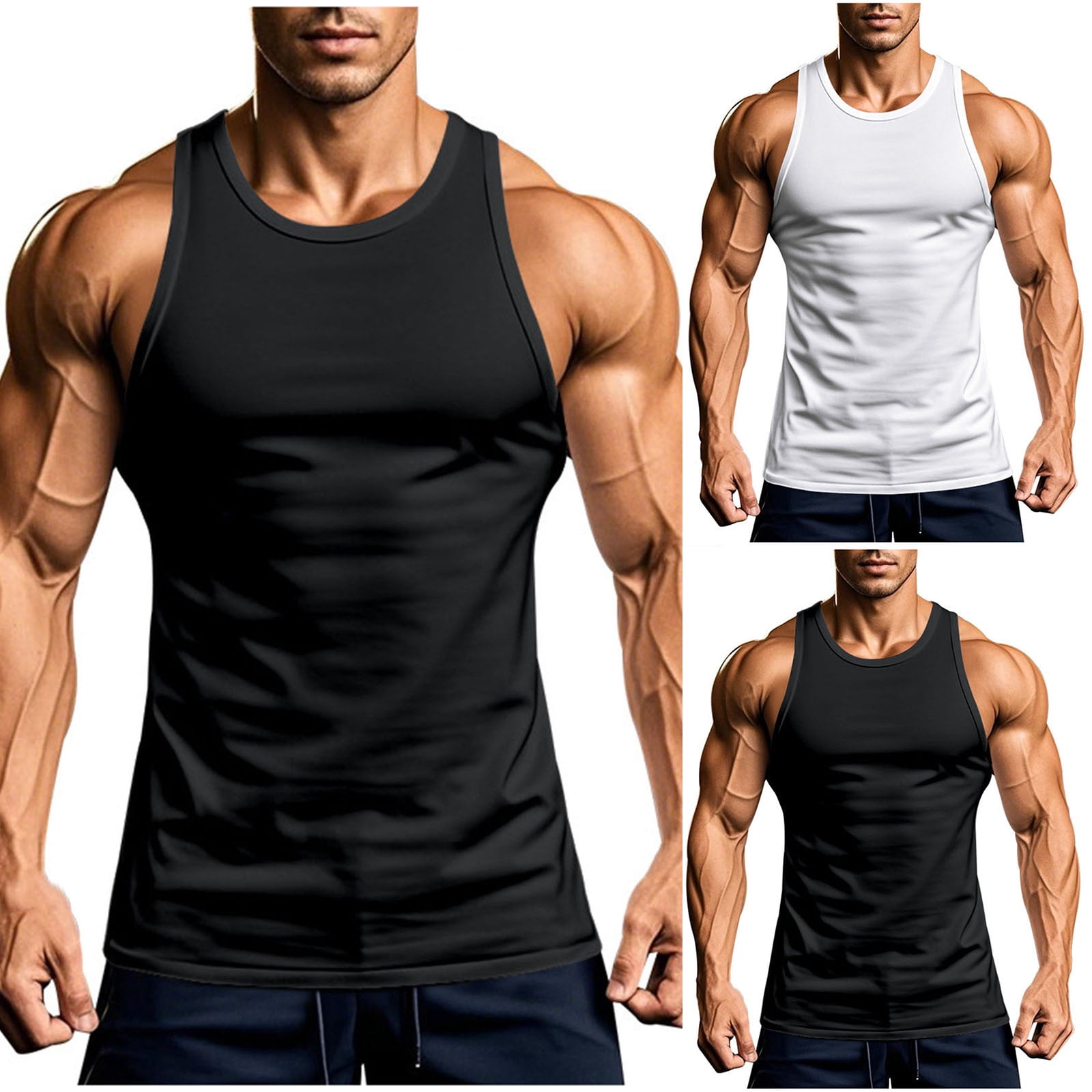Antqov Tank Tops Men, Summer Sleeveless Crew Neck Solid Color Quick Dry ...