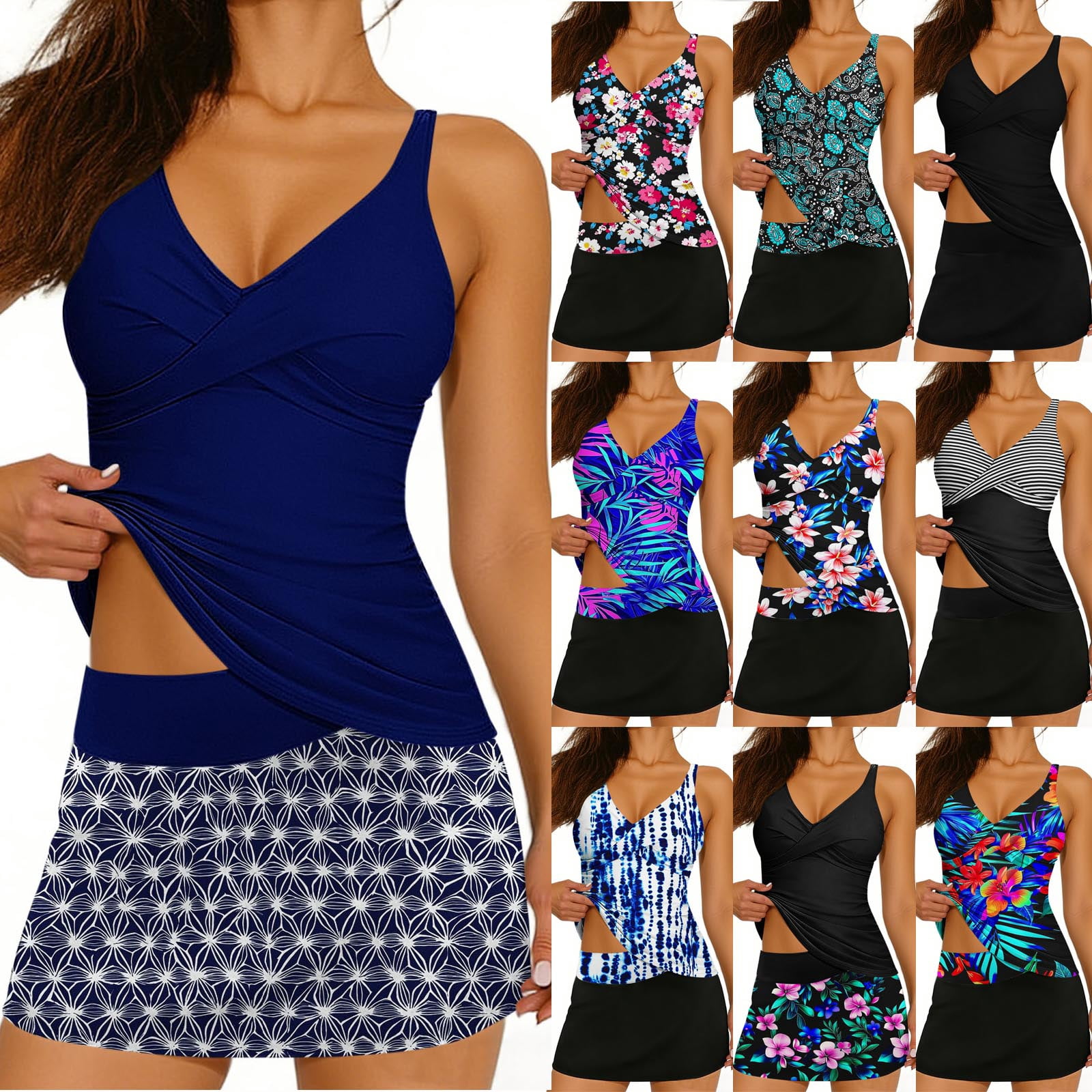 Antqov Tankini Swimsuits for Women, Fashion Print V Neck Adjustable ...