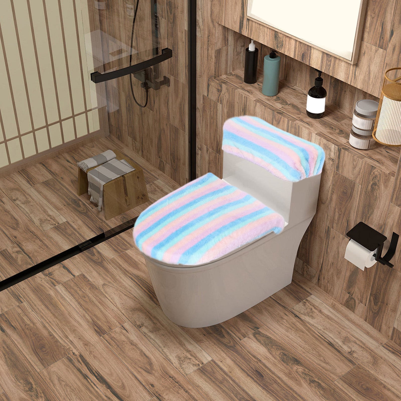 Antqov Toilet Lid Cover & Tank Cover Set, Soft Velvet Toilet Cover ...